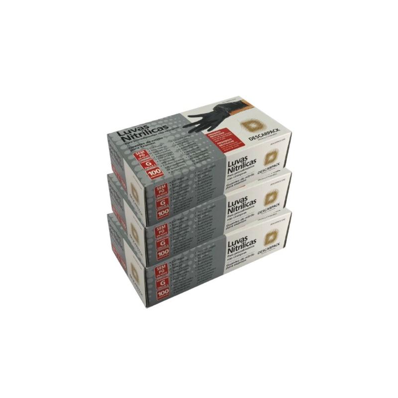 Luva Procedimento de Nitrilo Preta c/3x100un - Descarpack/Talge ...