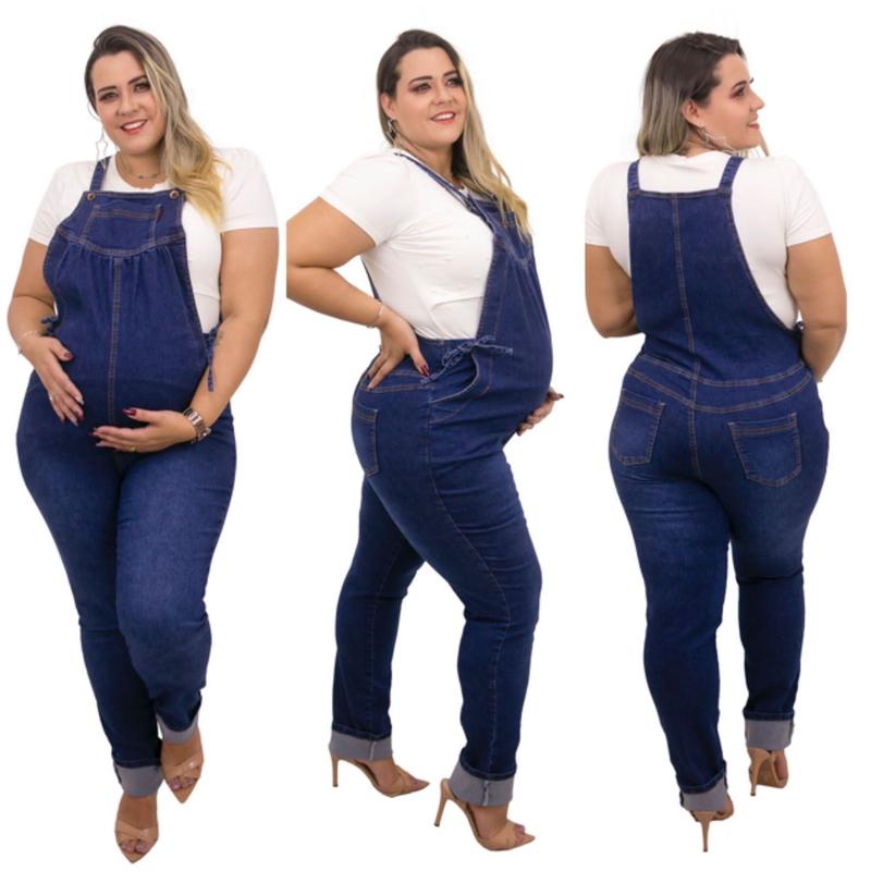 Macacão Jeans Gestante/Gravida Plus Size 50 ao 56 - Gestante & Cia ...