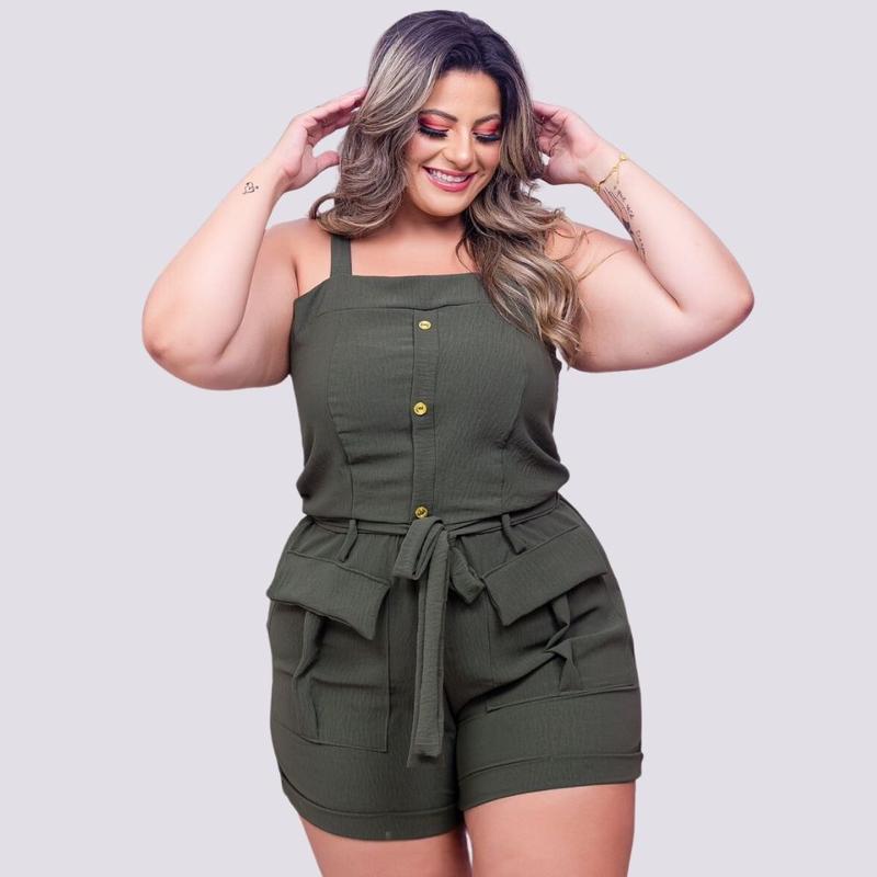 Macaquinho plus size Feminino com faixa bolso na frente 0245 - Bellucy Modas - Macacão e ...