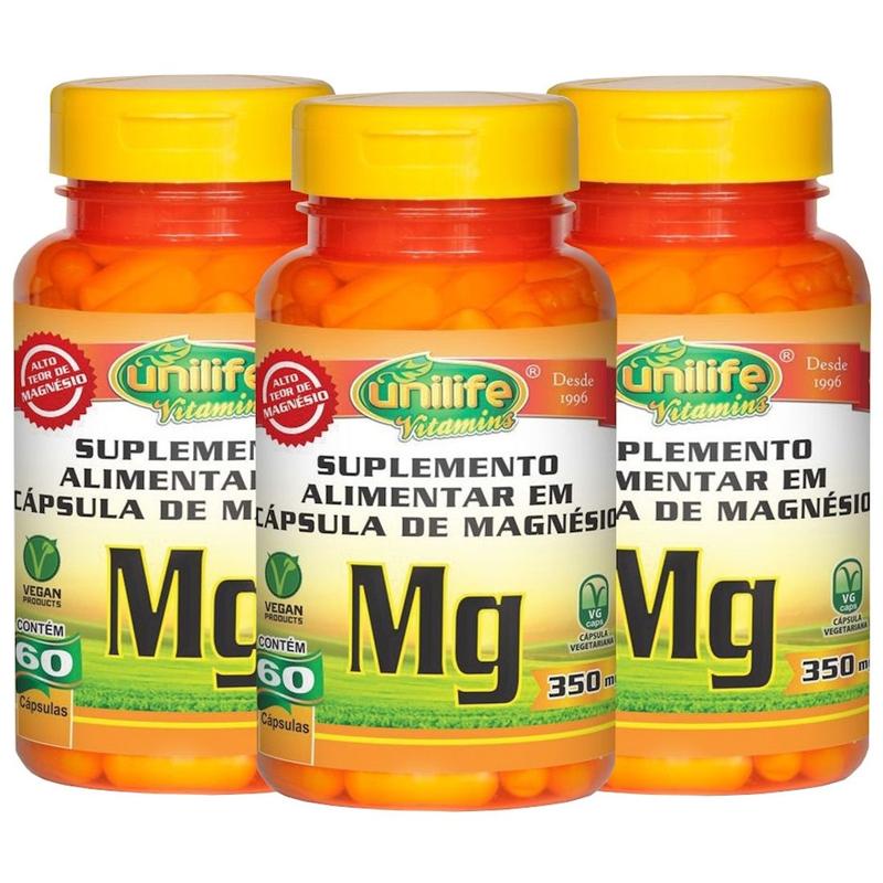 Magnésio Quelato 60 cápsulas de 350mg Kit com 3 - Unilife - Cloreto de Magnésio / Magnésio ...