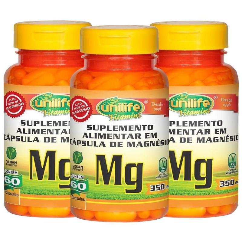 Magnésio Quelato 60 Cápsulas De 350Mg Kit Com 3 - Unilife - Cloreto de Magnésio / Magnésio ...