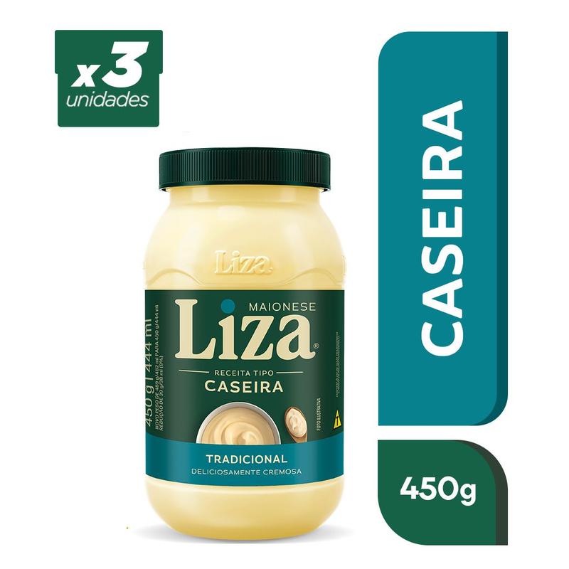 Maionese Liza Caseira Tradicional 450g Kit Com 3 Maionese