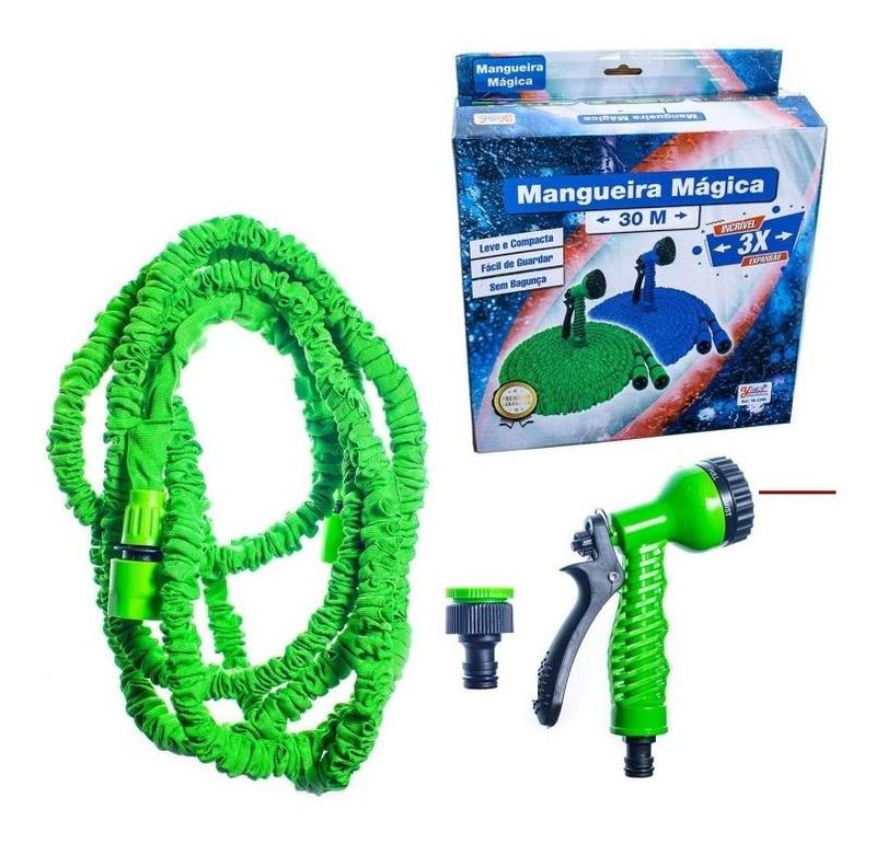Mangueira Expansível Retrátil Com Jato Esguicho 30m Verde Magica ...