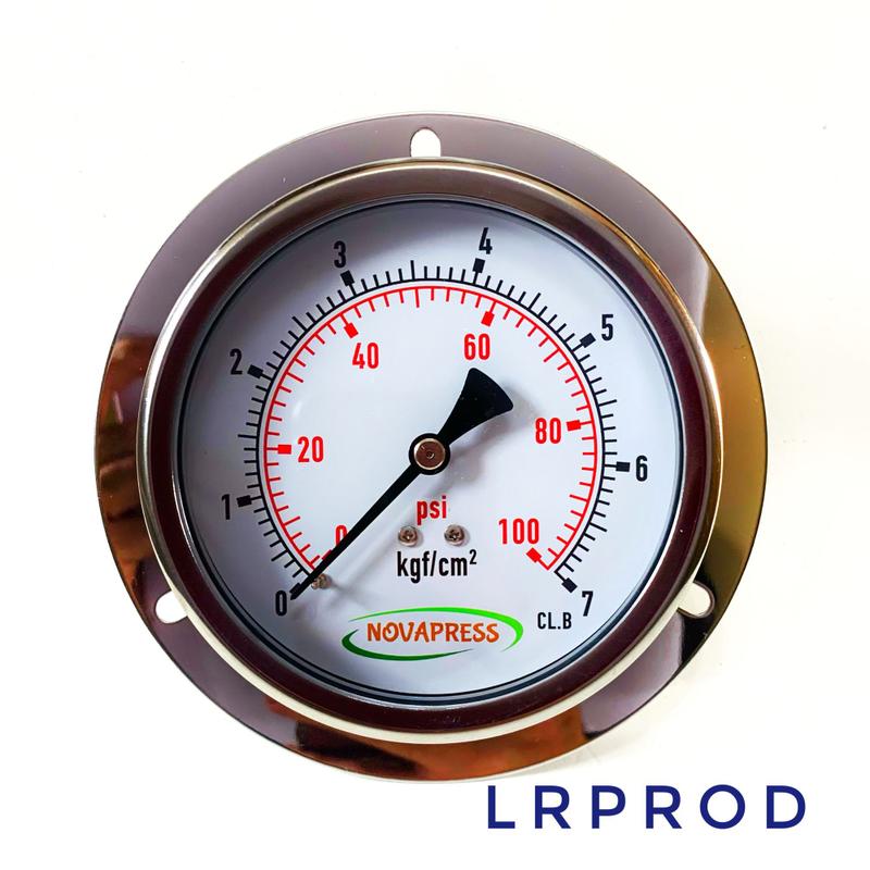 Manômetro horizontal -diam.100mm (4”) com escala de 0-7 KGF/CM2 x 100 PSI - com Flange - LRPROD ...