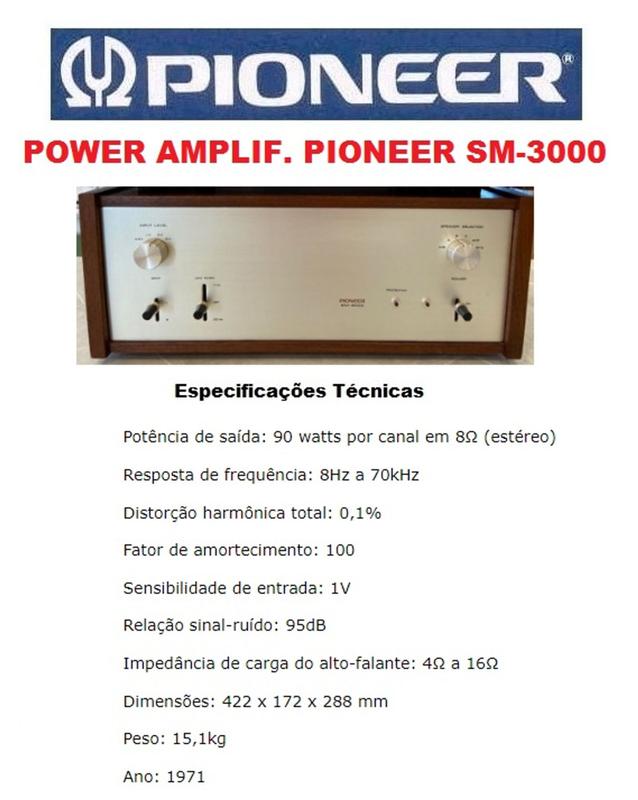 MANUAL, CATÁLOGO: POWER AMPLIFICADOR PIONEER SM-3000 NOVO OKm P ...