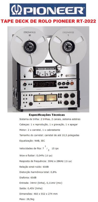 MANUAL, CATÁLOGO: TAPE DECK DE ROLO PIONEER RT-2022 NOVO OKm P ...