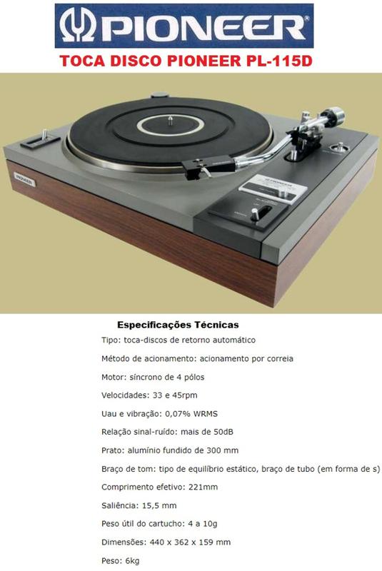 MANUAL, CATÁLOGO: TOCA DISCO PIONEER PL-115D NOVO OKm P/ COLECIONADORES PRONTA ENTREGA. - MS ...