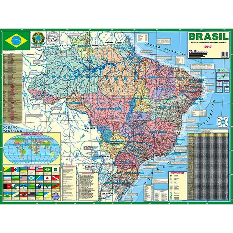 Mapa Brasil político rodoviário 90x120 Glomapas - Mapas - Magazine Luiza