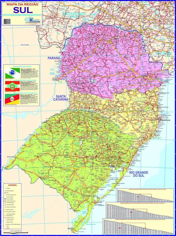 Mapa da Região Sul político plastificado dobrado s/ moldura 90x120cm ...