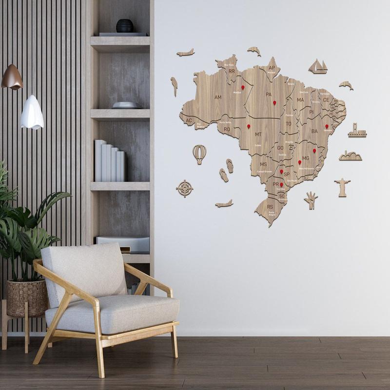 Mapa do Brasil recortado em madeira - Dekalque - Mapas - Magazine Luiza