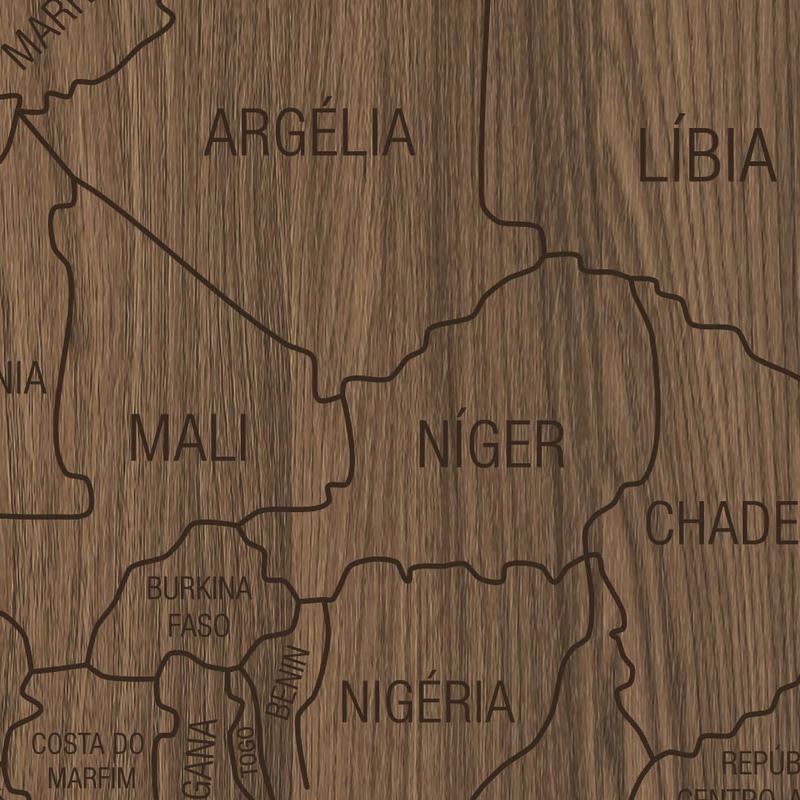 Mapa-múndi de madeira MDF - Mapa de viagens - Padrão Preto escovado ...