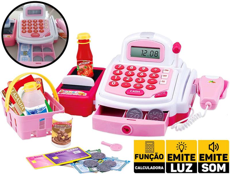 Máquina Caixa Registradora Brinquedo Som Luz E Acessórios DM Toys DMT3815 - Caixa Registradora ...