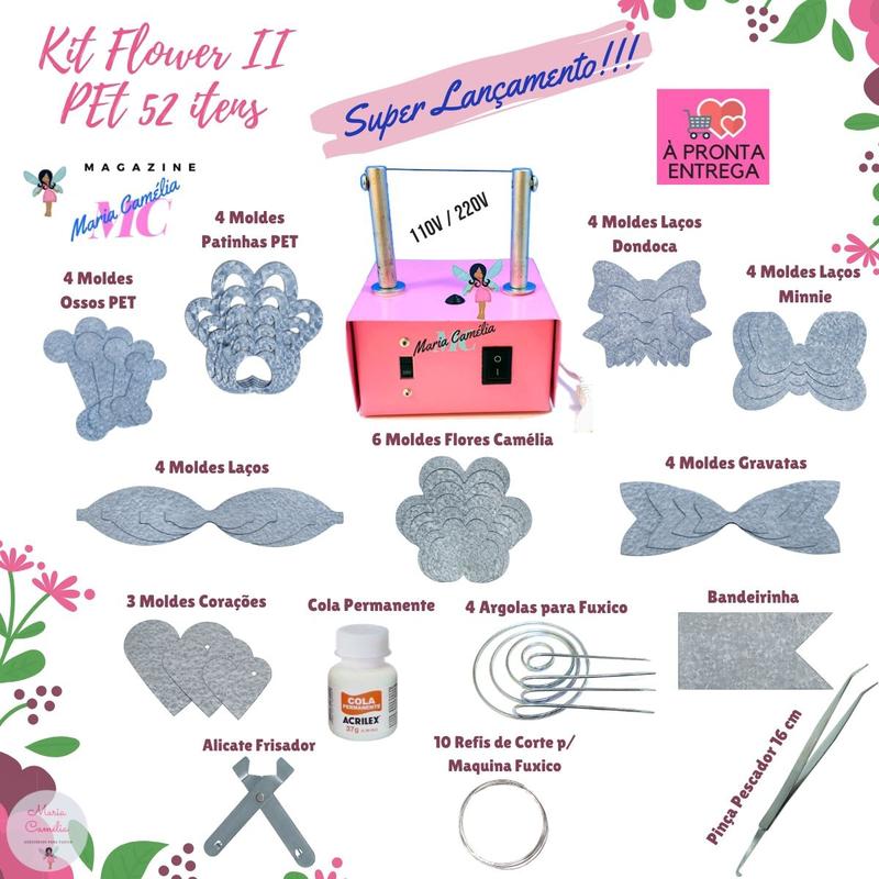 Máquina de Cortar Fita e Fuxico Haste Alta com Kit Super Completo 51 ...