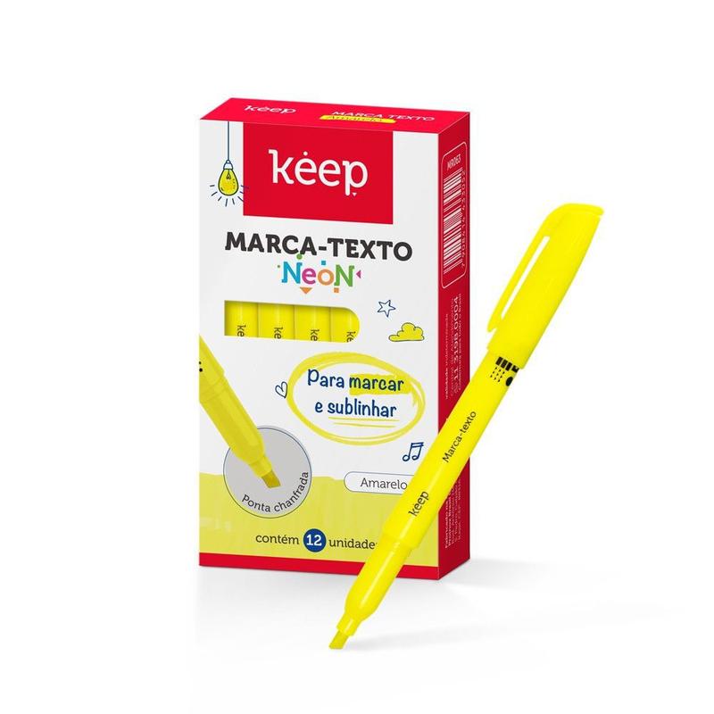 Marca Texto Amarelo Caixa 12 Unidades Keep - MR063 - Caneta Marca Texto ...