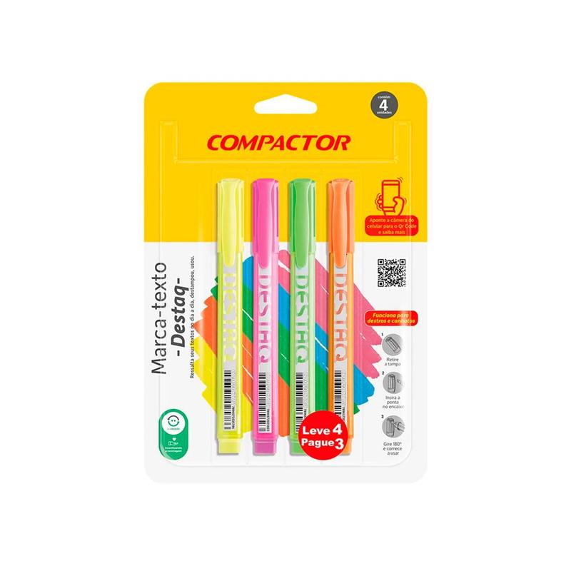 Marca texto destaq compactor 4 cores - Caneta Marca Texto - Magazine Luiza