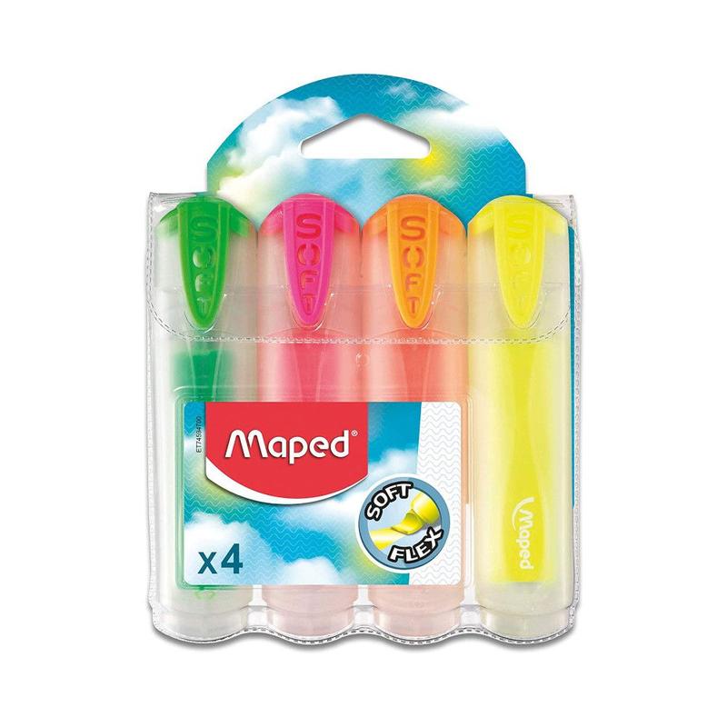 Marca Texto Maped Soft Flex Translúcido com 4 Cores Neon - Caneta Marca ...
