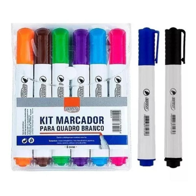 Marcador BRW Para Quadro Branco 8 Cores Caneta Pincel - Caneta para Quadro Branco - Magazine Luiza