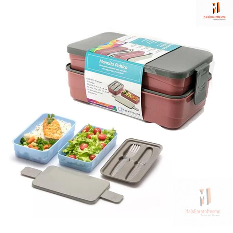 Marmita Prática Com Divisórias E 2 Andares - Kit Com Talher - Paramount ...