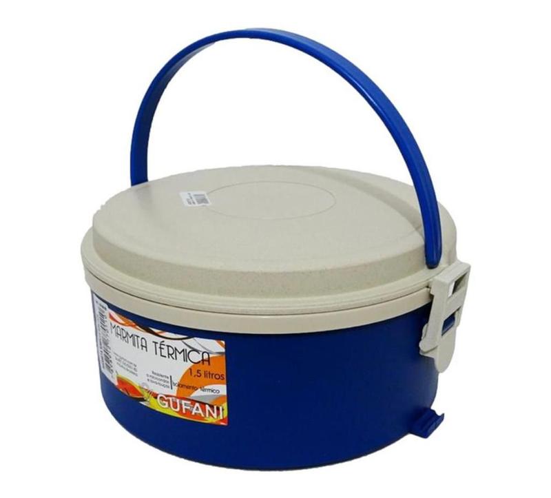 Marmita Térmica Plástica Redonda C/ Trava 1,5 Litros Resistente ...