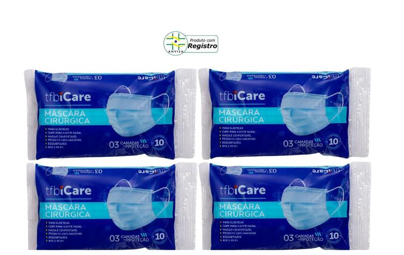 Máscara Cirúrgica Descartável 3 Camadas Proteção Anvisa 40Un - Tfb ...