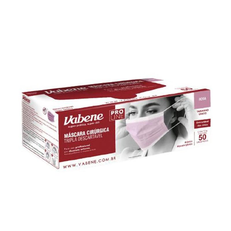 Máscara ROSA cirúrgica descartável tripla com elástico C/ 50 UND ...