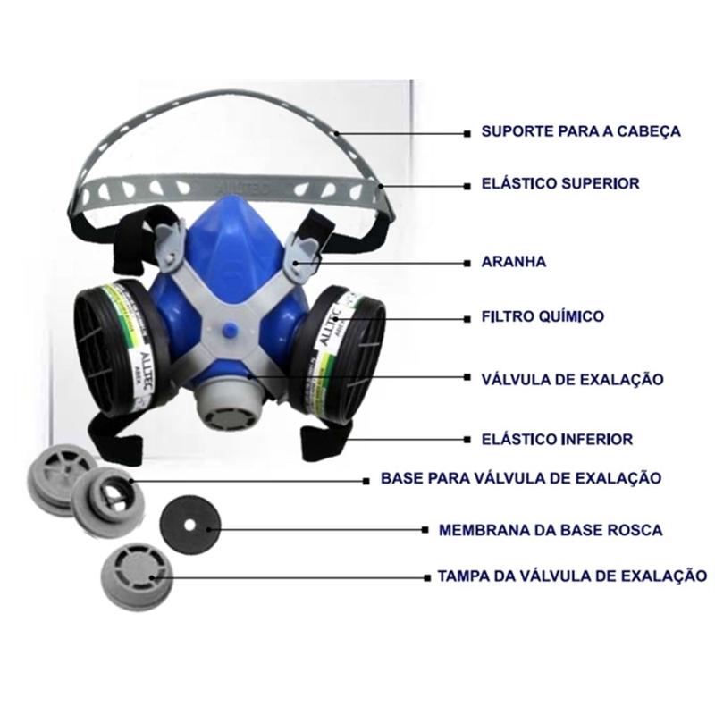 Máscara Semi Facial Respirador C/ 2 Filtros p/ Gases Ácidos E Vapores ...