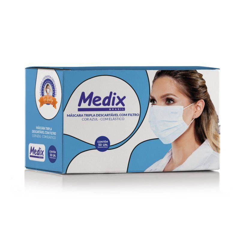 Máscara Tripla Descartável Medix Azul C/50un - Máscara Facial Descartável / Reutilizável ...