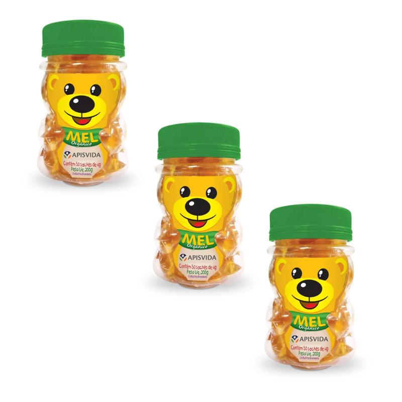 Mel Orgânico Sachê Kids embalagem Ursinho 200g 3 potes - Apis Vida ...