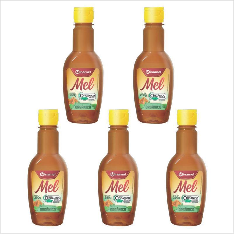 Mel Puro Orgânico 250g Bisnaga Minamel Kit 5 Puro energia imunidade ...