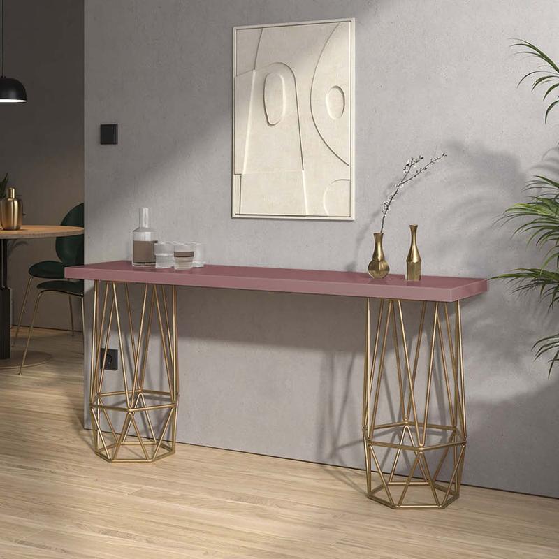 Mesa Aparador Buffet Balcão Caleb 170 cm Industrial Ferro Dourado Tampo ...