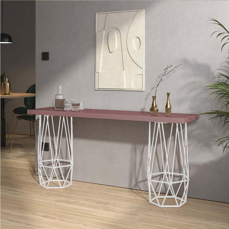 Mesa Aparador Buffet Balcão Caleb 90 cm Industrial Ferro Branco Tampo ...