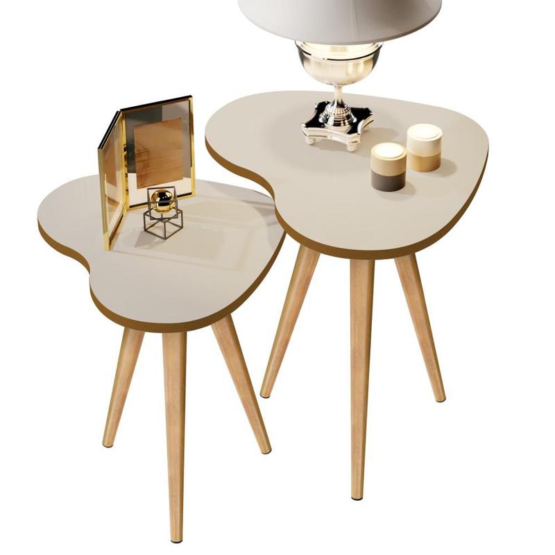 Mesa Apoio Lateral Modelo Coração Retro Pés Palito - Off White Freijo ...