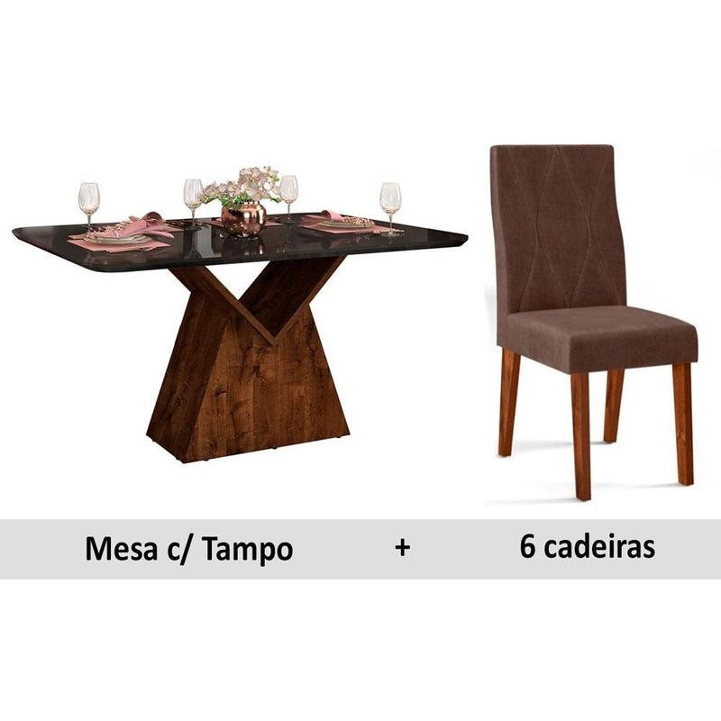 Mesa Argo/MIla Vd 136+6 Cad Ágata/Manuela Cor Rustico Malbec/Preto Brilho/Moca - DJ Móveis ...