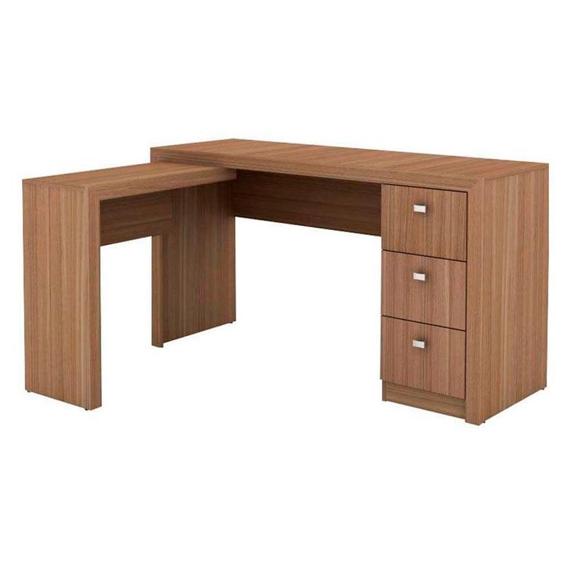 Mesa Canto p/Escritório ME4101 c/ 3 Gavetas Amêndoa - Tecno Mobili - Mesas para Escritório ...