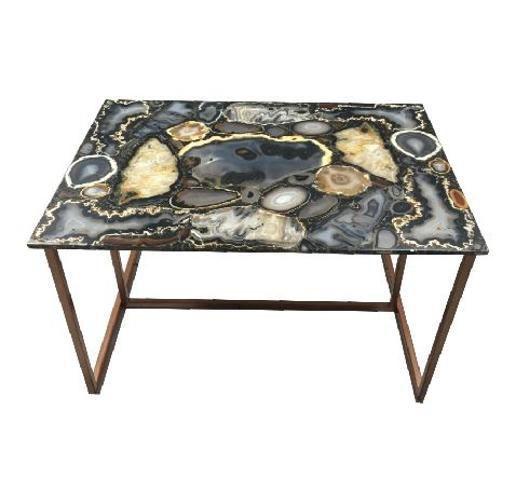 Mesa Chapa Ágata Natural 50X70Cm, Resina E Base De Ferro - Brazilgems ...