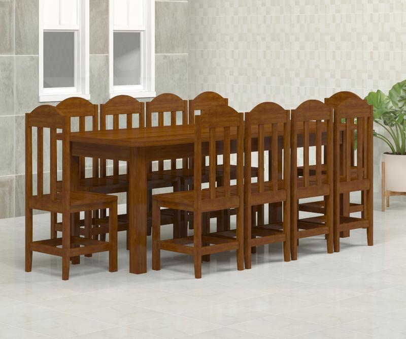Mesa com 10 Cadeiras 200x88 Madeira Maciça Safira Mel - Nemargi ...