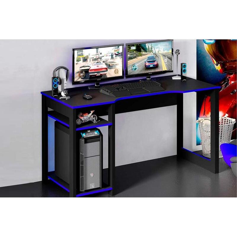 Mesa Computador Gamer ME4152 Preto/Azul - Tecno Mobili - Mesa Gamer ...