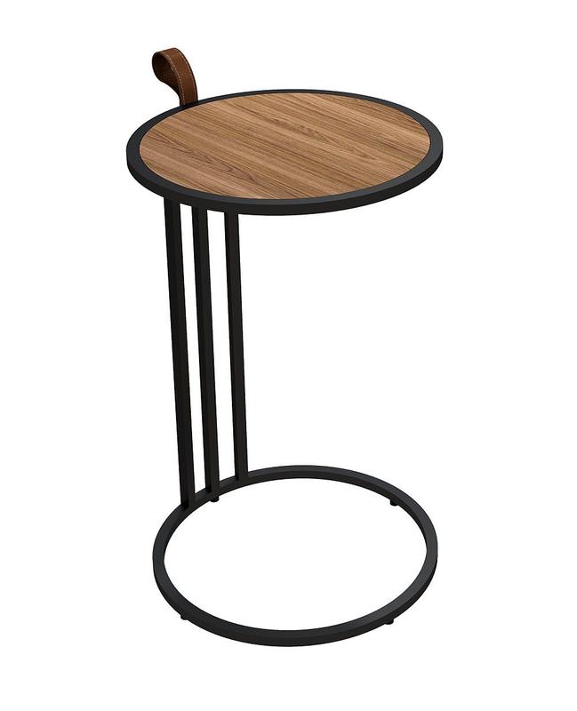 mesa de apoio sofa redonda freijo com detalhe em couro - Abra Móveis ...