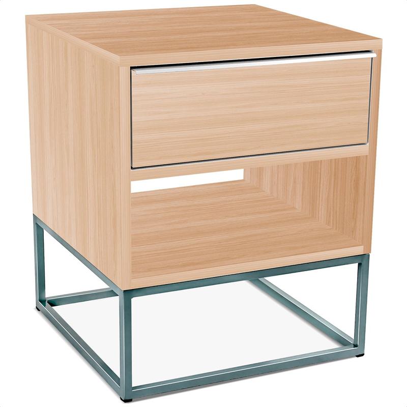 Mesa de Cabeceira Lonova Quarto Design Industrial Aço e MDF com Gaveta ...