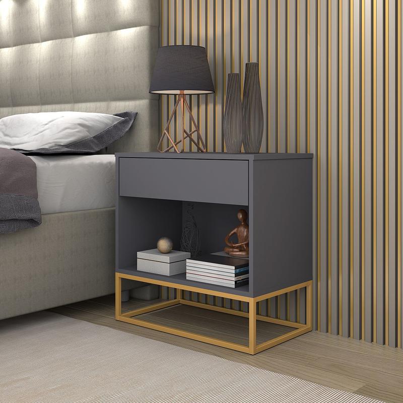 Mesa De Cabeceira Malta 45cm Base Em Ferro Dourado - Carmolar - Cabeceiras Cama Box - Magazine Luiza