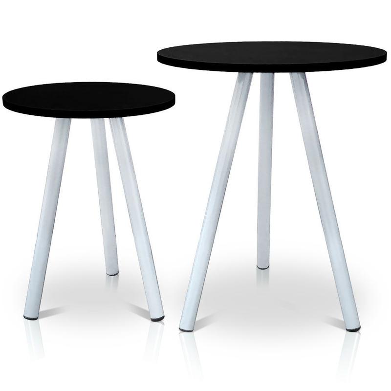Mesa de Canto Lateral Atlanta Tripé Redonda Tampo em MDF Branca e Preta ...