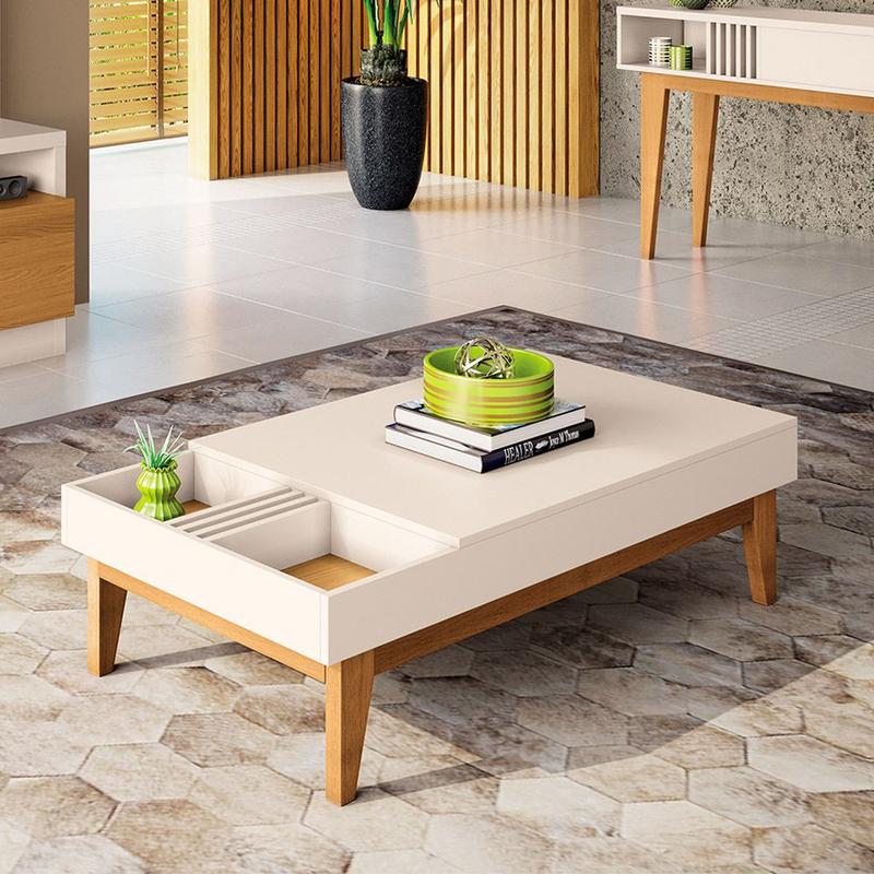 Mesa de Centro Decorativo Ripado Pés Madeira Maciça Bled Off White ...