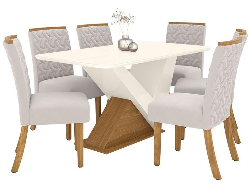 Mesa de Jantar 6 Cadeiras 6 Lugares Retangular - Nature Off White e ...