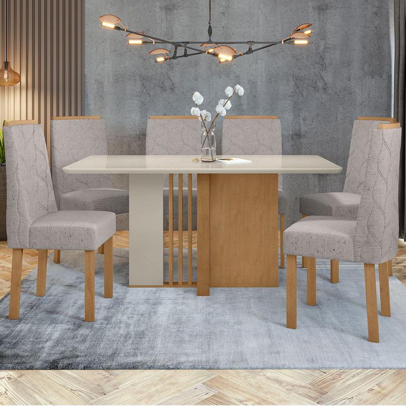 Mesa de Jantar 6 Lugares Astrid 100% Mdf Amêndoa Clean/Off White/Linho ...