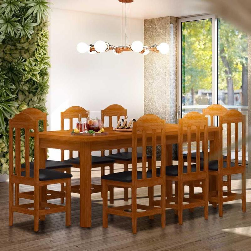 Mesa De Jantar Com 8 Cadeiras Estofadas Madeira Maciça 200 x 88 Mel ...