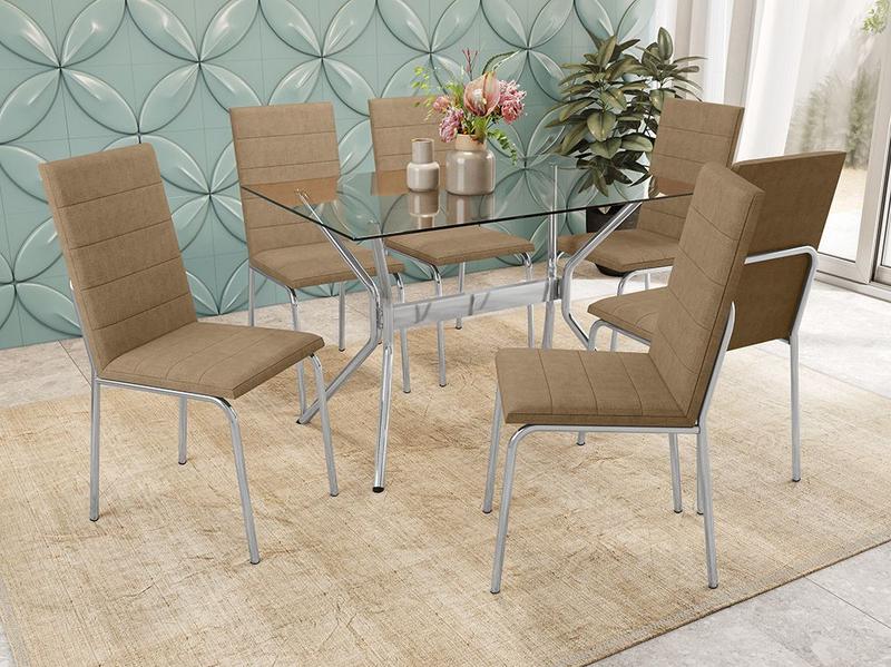 Mesa De Jantar Loire Cromada Com 06 Cadeiras Amsterdã Capuccino ...