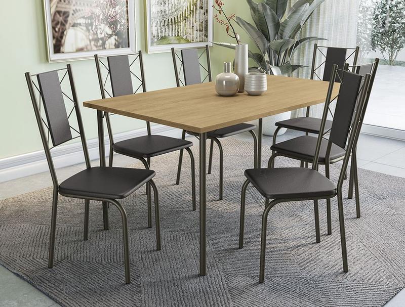 Mesa De Jantar Sena Bronze Com 06 Cadeiras Lisboa Preto Kappesberg - Conjunto Sala de Jantar ...