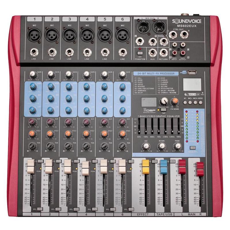 Mesa de Som Soundvoice MS602 EUX Slim 6 Canais Efeito Bluetooth Bivolt ...