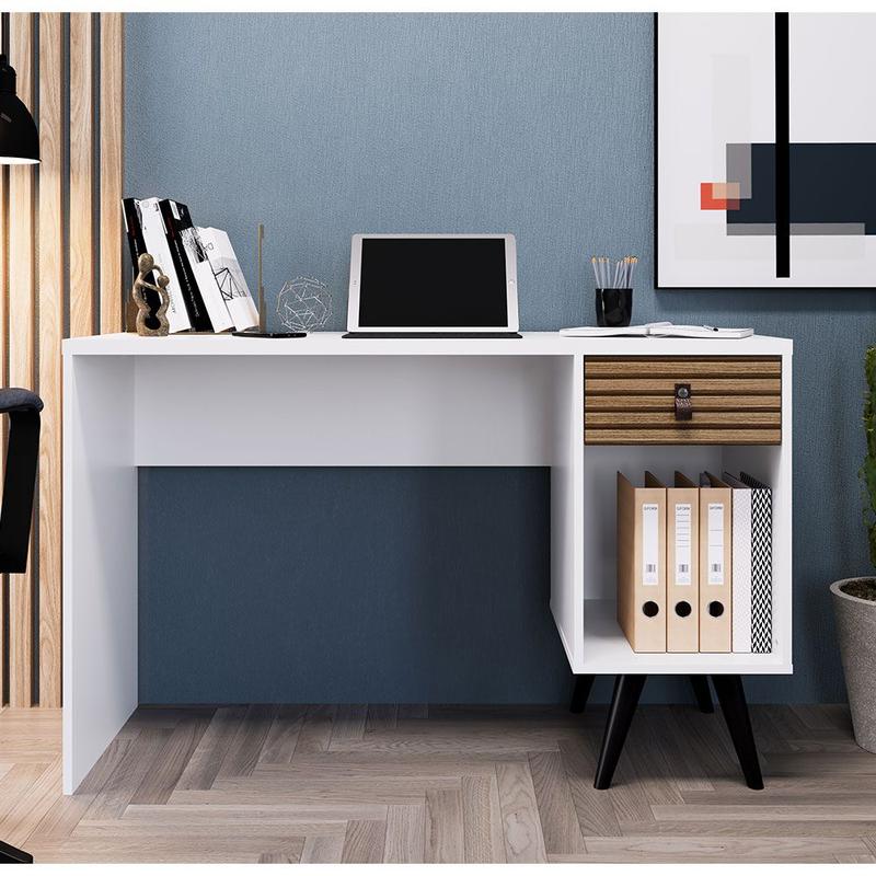 Mesa Escrivaninha com 01 Gaveta Amber Branco/Brise - GENIALFLEX ...