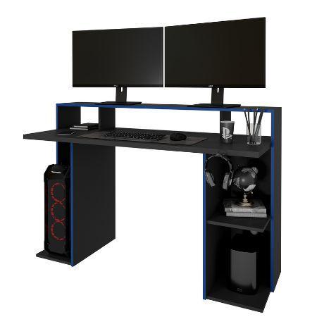 Mesa Gamer Gaia Permobili Chumbo/Azul - Mesa Gamer - Magazine Luiza